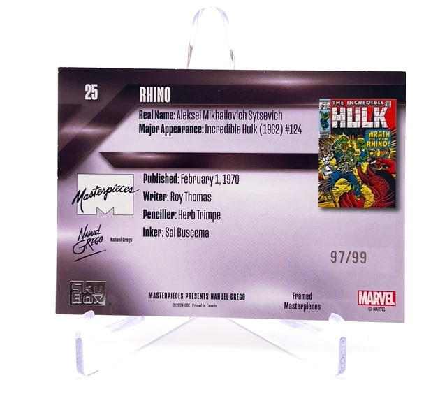 2024 MARVEL MASTERPIECES Nahuel Grego #25 Rhino - Framed Masterpiece ...