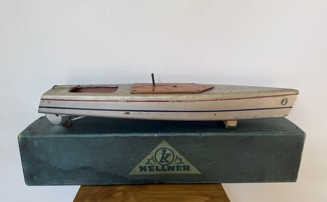 STUNNING BOXED VINTAGE Kellner Clockwork Motor Launch Boat Toy & Key ...