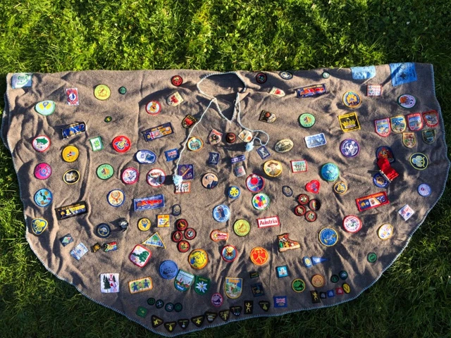 GIRL GUIDES 1980'S Badges approx 200 on a Felt Poncho Blanket & 1930's ...