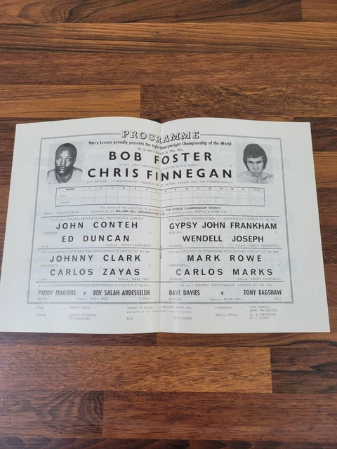 ORIGINAL PROGRAM FOR The World L/HW Title 1972, Bob Foster V Chris ...