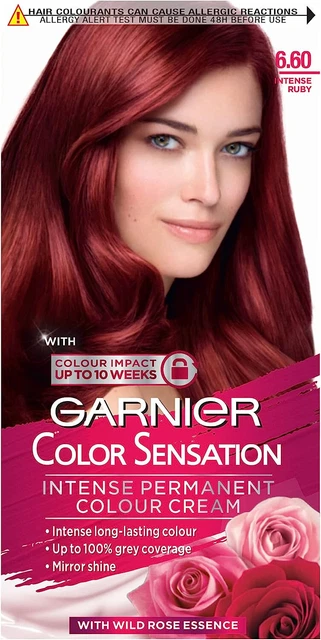 GARNIER COLOR SENSATION Red Hair Dye Permanent 6.60 Intense Ruby Red £5 ...