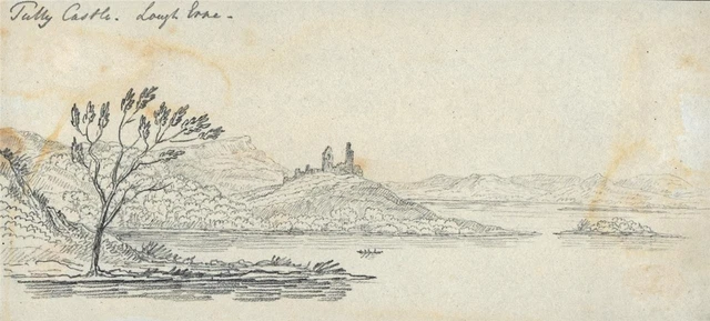 TULLY CASTLE LOUGH Erne Northern Ireland - Pencil Drawing - Early 19th ...