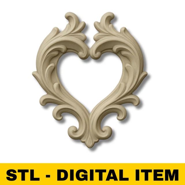 HEART SCROLL FRAME STL File for CNC Carving 3D Printing Rococo Ornament ...