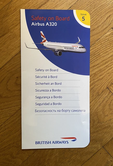 BRITISH AIRWAYS AIRBUS A320 BA Airlines Safety Card Safety Card Issue 5 ...