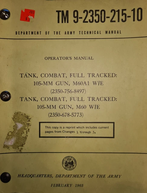 TM 9-2350-215-10 MANUALE Utilizzatore Carro Armato M60 - M-60A1 EUR 80,00 - PicClick IT