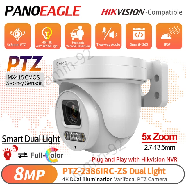 HIKVISION COMPATIBLE 4K PTZ Dual Light IR ColorVu 5XZoom 2-Way Audio ...