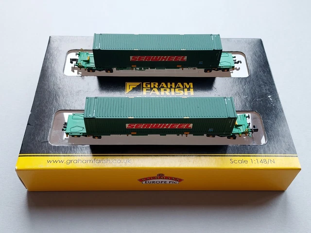 GRAHAM FARISH N Gauge Intermodal Bogie Wagons with two 45ft Containers ...