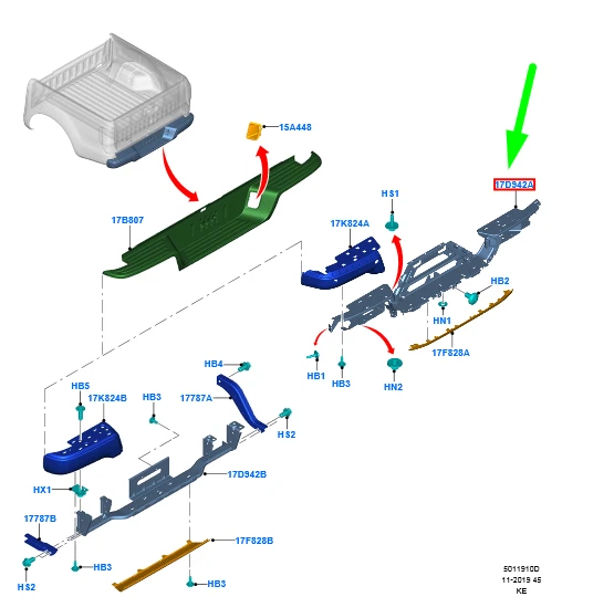 FORD RANGER T6 MK1 Rear Bumper Bracket JB3B-17E850-AD 2356395 NEW ...