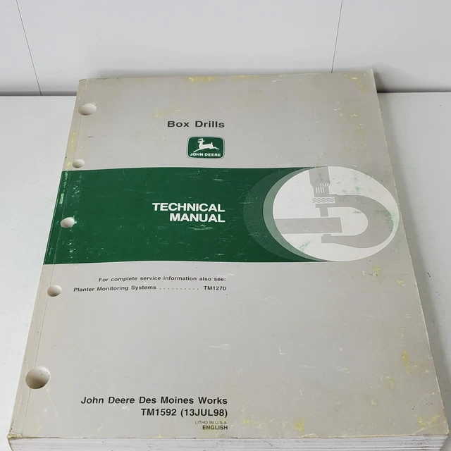 OFFICIAL JOHN DEERE Box Drills Technical Manual Guide TM1592 Service Repair Book £16.66 ...