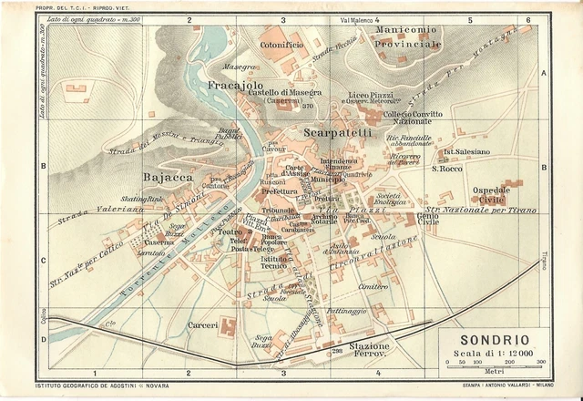 CARTA GEOGRAFICA ANTICA SONDRIO Pianta della città 1914 Old antique map ...