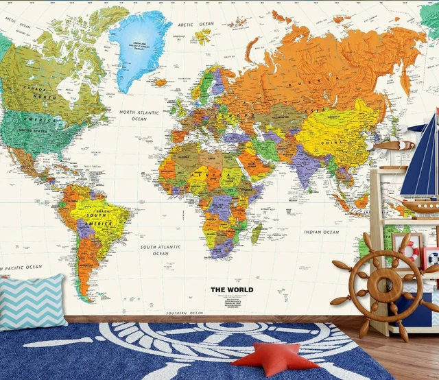3D STUDY WORLD Map 39342NA Wallpaper Wall Murals Removable Wallpaper ...