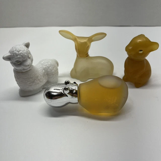 LOT OF 4 Vintage Avon Animal Perfume Bottles Lamb Bunny Fawn Hippo £18. ...