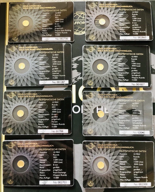 ICONS OF THE World - 9999Gold - 8x 1/200 Unze - 2021 - 10FRW Ruanda ...