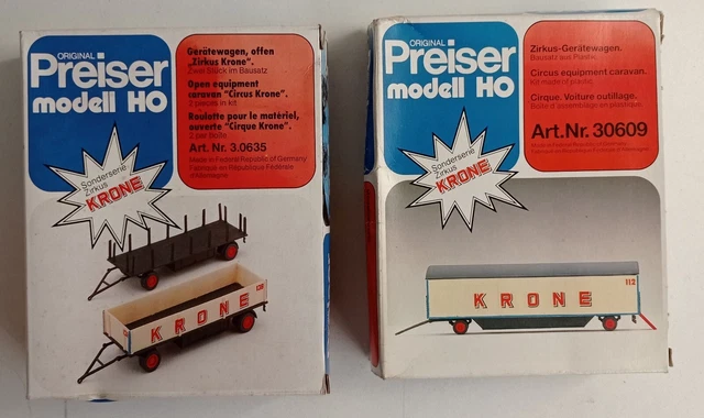 H0 PREISER BAUSATZ 30635 + 30609 Gerätewagen Zirkus Krone EUR 15,50 ...
