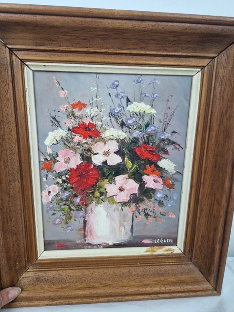 LE GUEN ANCIEN tableau huile sur toile au couteau nature morte bouquet fleurs... EUR 49,00 ...