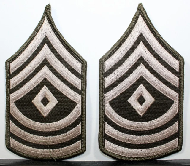 US ARMY FIRST Sergeant 1SG Large Rank Insignia Pair Patch Green Service ...