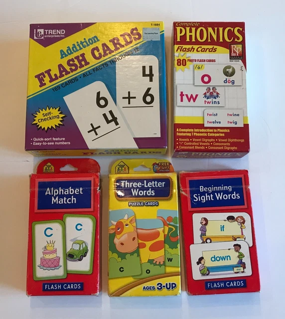FLASH CARD LOT- 5 Sets- Alphabet, Sight Words, Phonics, Addition, 3 ...