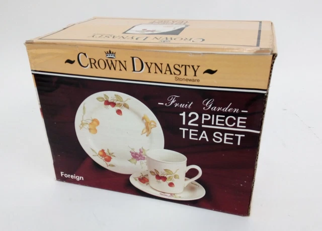 CROWN DYNASTY TEA Set Fruit Garden Vintage Stoneware 12 Piece Boxed ...