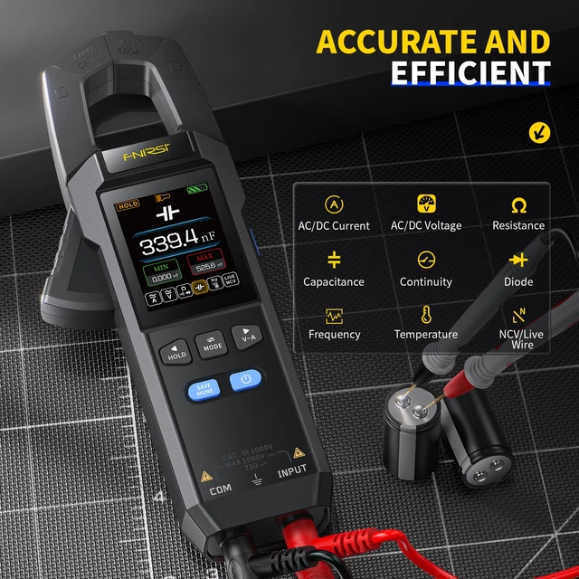 FNIRSI DMC-100 DC AC Current Clamp Meter 10000 Counts Digital ...