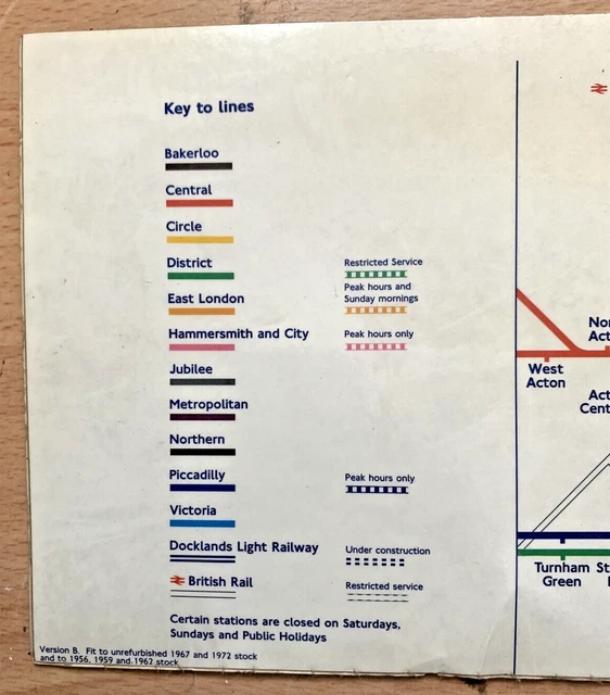 CENTRAL LONDON UNDERGROUND Map Carriage Diagram (1991-93) Version B £19 ...