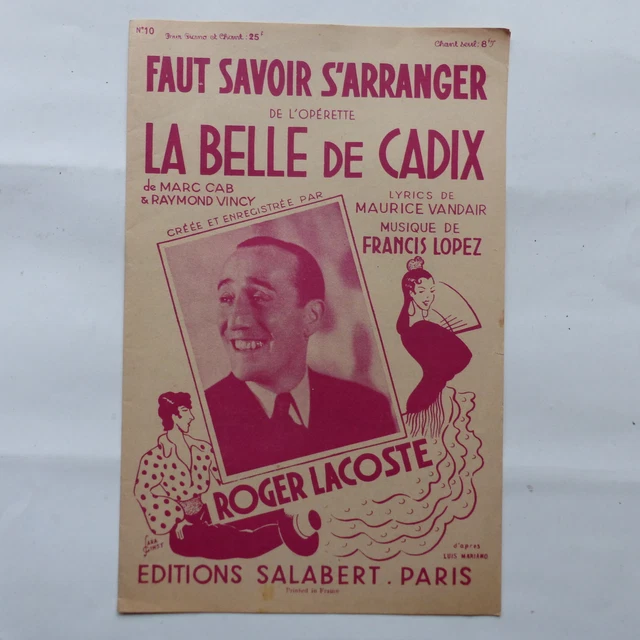 PARTITION FAUT SAVOIR s arranger La Belle de cadix ROGER LACOSTE FRANCIS LOPEZ EUR 5,00 ...