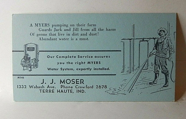 1940'S MYERS FARM Water System Agent Terre Haute Indiana Advertising ...