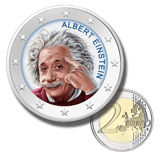 2 EURO COLOR Coin "Albert Einstein" - 2 Euro Coloured Coin - Bank Fresh ...