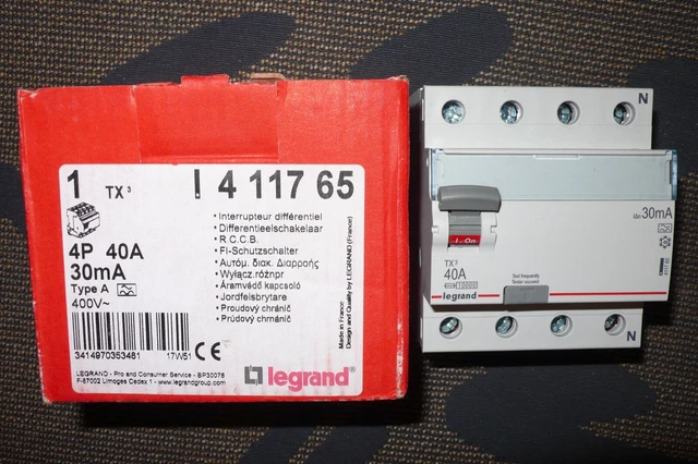 DIFFERENTIAL SWITCH 4POLE, 40A 30mA TYPE A; TETRA, 40AMPERE LEGRAND ...