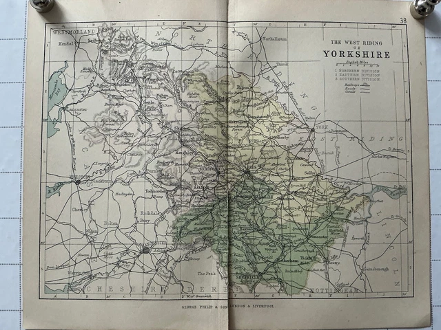 YORKSHIRE - 1885 Original Antique County Map England Philip West ...