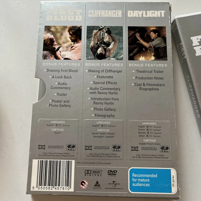 SYLVESTER STALLONE: RAMBO - First Blood / Cliffhanger / Daylight (DVD, 3-Disc) EUR 12,82 ...