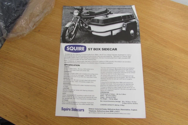 SQUIRE ST BOX Sidecar Specifications Specs Sheet Brochure 350Cc £10.00 ...