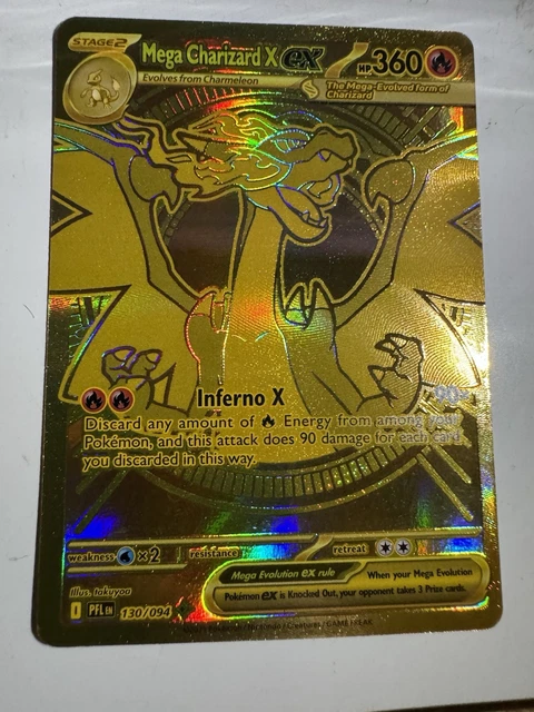 MEGA CHARIZARD X Ex 130/094 Phantasmal Flames Gold Hyper Rare Pokemon ...