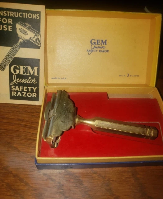 VINTAGE GEM JUNIOR Safety Razor in Original Box - Gold Plated $20.00 ...