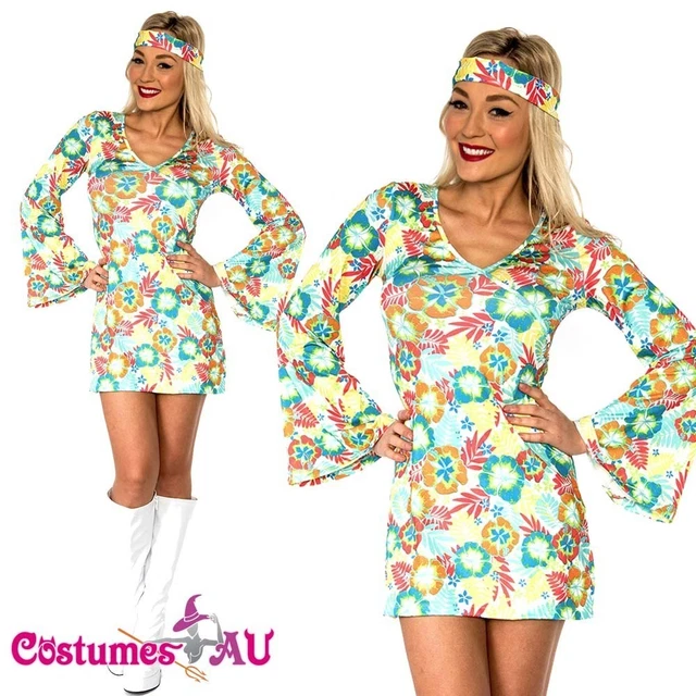 LADIES 60S 70S Retro Hippie Go Go Girl Disco Costume Fancy Dress Hen ...