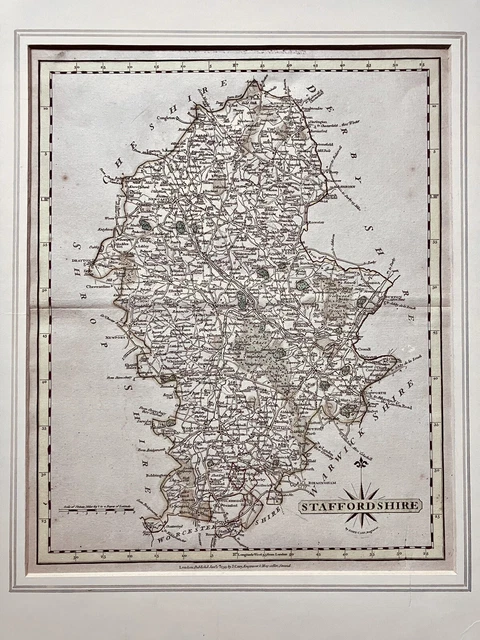 ANTIQUE 1793 COUNTY map of STAFFORDSHIRE by JOHN CARY. Original outline ...