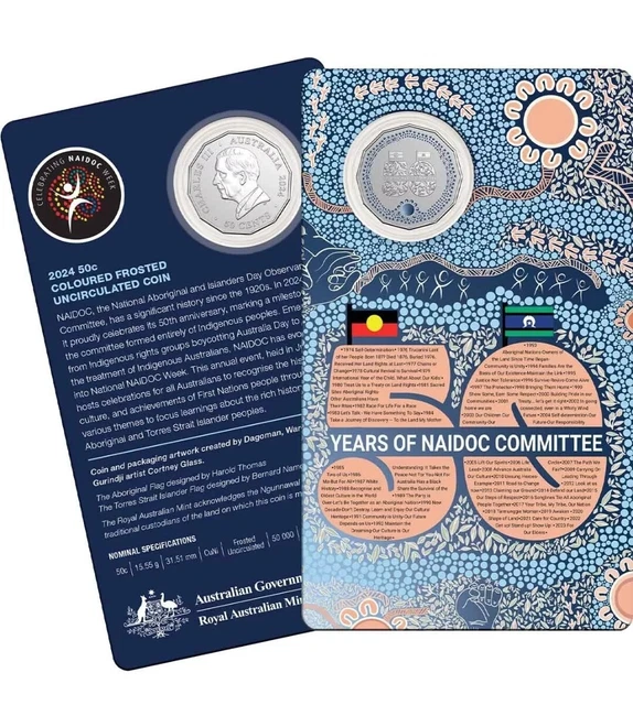 AUSTRALIA NAIDOC 50TH Anniversary 2024 50c Colour Frosted Uncirculated Coin $99.99 - PicClick AU