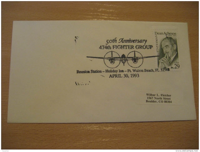 474TH FIGHTER GROUP WW2 History Military WALTON BEACH 1993 Cancel Cover ...