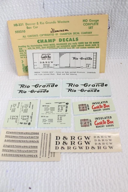CHAMP DECALS HO Scale D&Rgw Box Car (Hb-331) $3.99 - PicClick