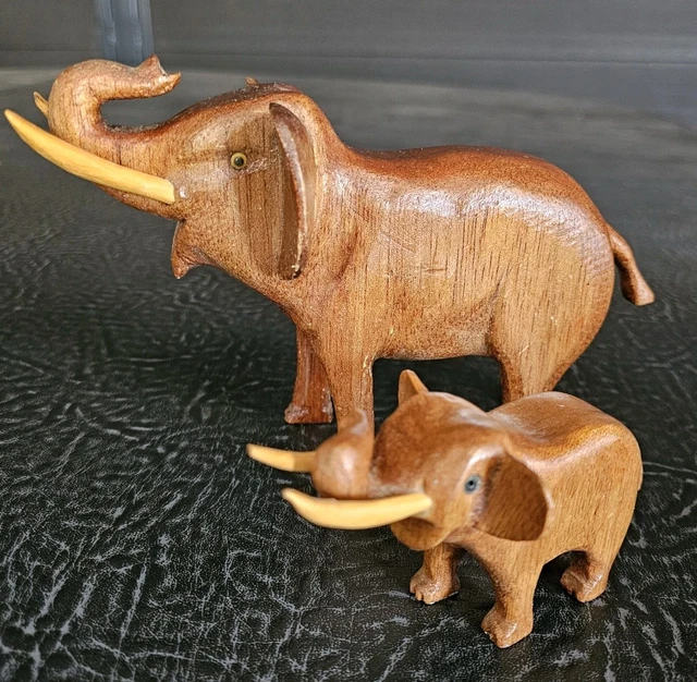 BEAUTIFUL HAND CARVED Wooden Elephants Statue Solid Wood Large And ...