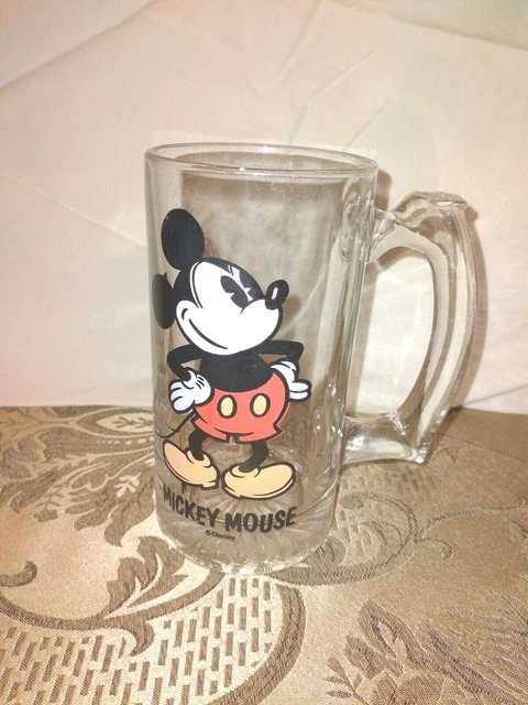 VINTAGE WALT DISNEY Productions Mickey Mouse Glass Mug 3" x 5 1/2" Tall ...