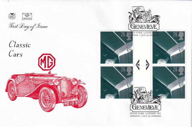 (29280) GB STUART FDC Classic Cars GUTTER PAIRS Genevieve Hyde Park ...