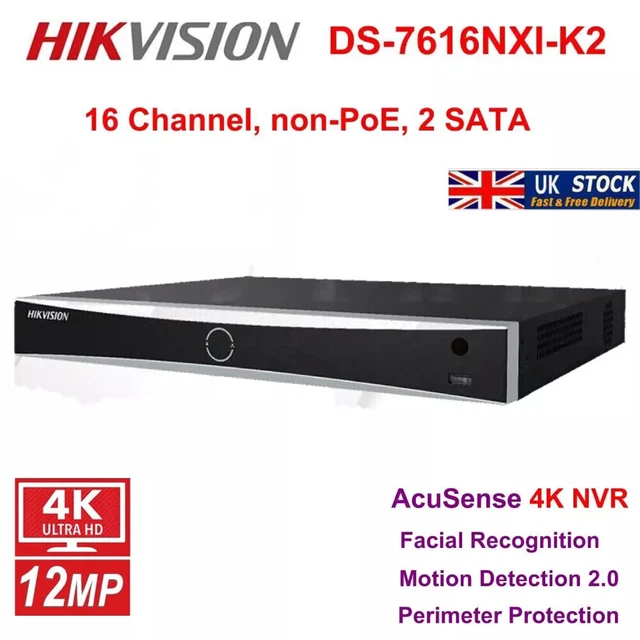 HIKVISION AI DS-7616NXI-K2 AcuSense 4K 12MP 16CH no-PoE 2SATA NVR- UK ...