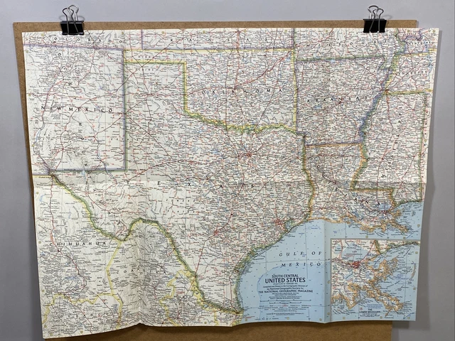 NATIONAL GEOGRAPHIC OLD Atlas Wall Map February 1961 South Central ...