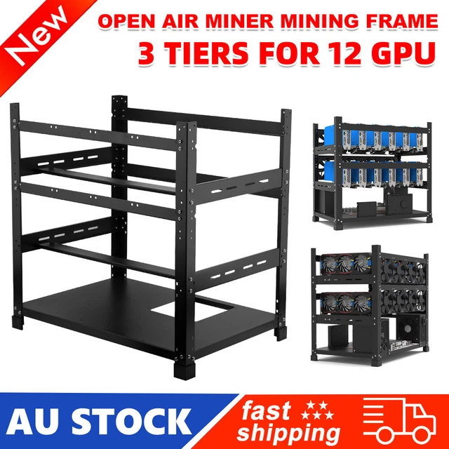 3 LAYERS 12 GPU Open Mining Rig Frame Motherboard Bracket Miner Case ...