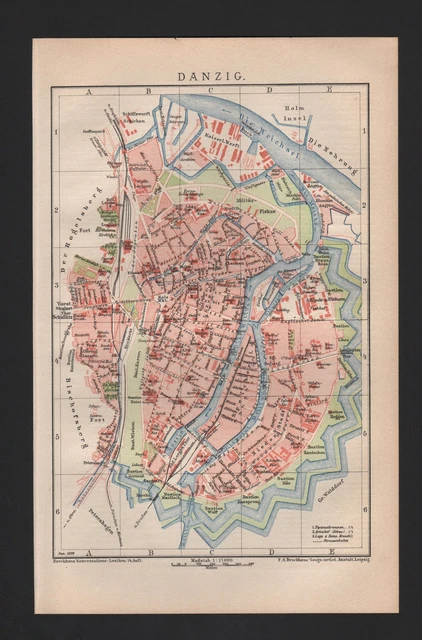LANDKARTE CITY MAP 1899: Stadtplan DANZIG. Plan Miasta Gdańsk. Polen ...