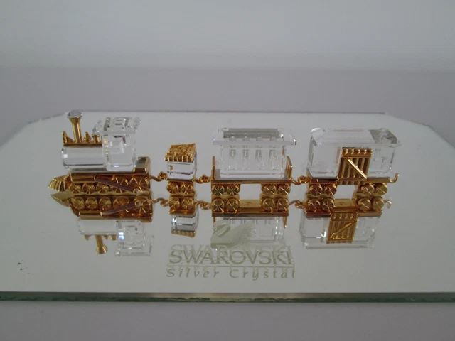 RARE SWAROVSKI CRYSTAL Locomotive Train Tender & Carriages Coaches Gold ...