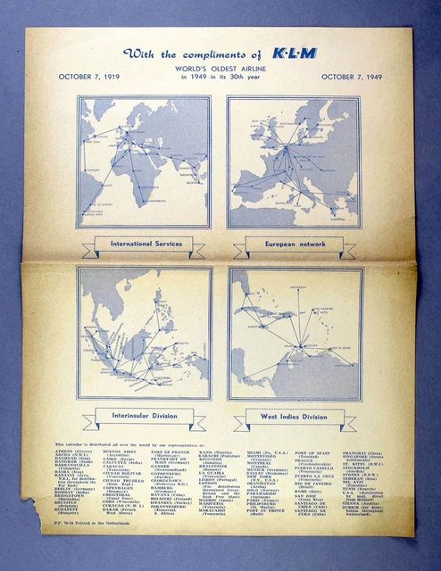 KLM ROYAL DUTCH Airlines 1949 Vintage Airline Route Map £19.95 ...