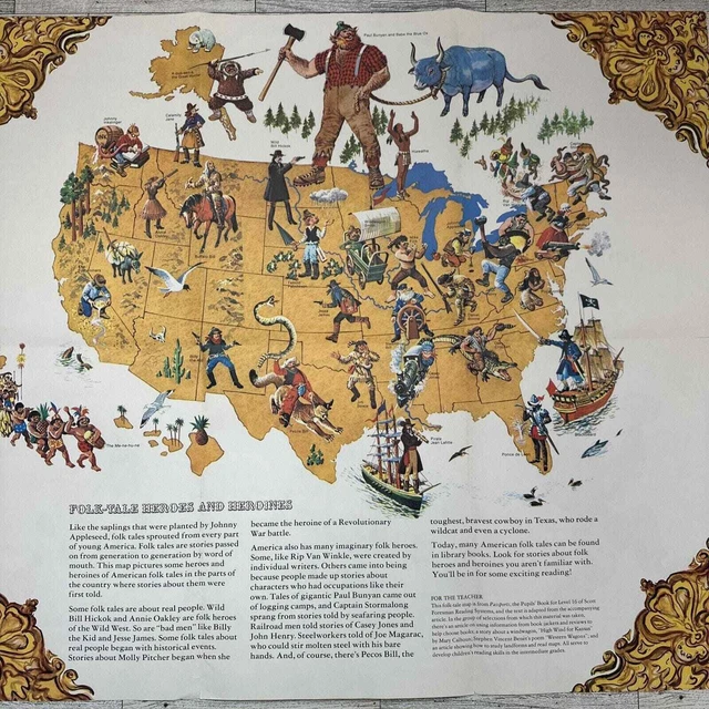 VTG 1973 - Folk Tale Map of the United States For Middle Grade ...