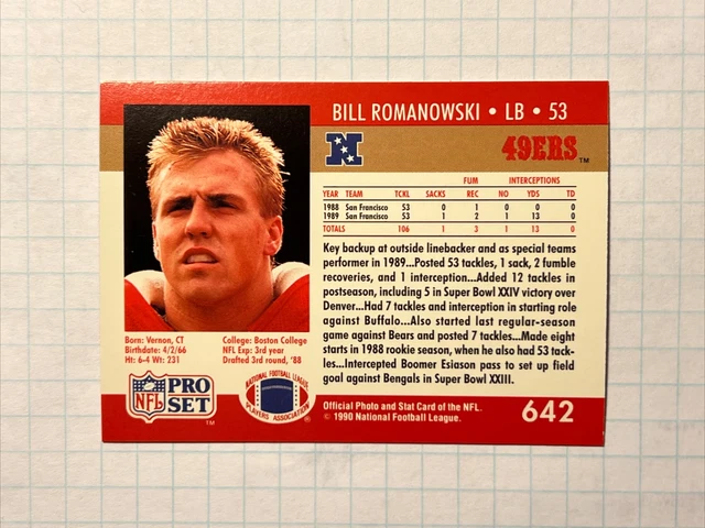 1990 LOT PRO Bill Romanowski San Francisco 49ers #642 Vintage Football ...