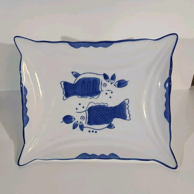 RECTANGULAR BLUE AND White Chinese Fish Plate 28x34cm Dinner Plate ...